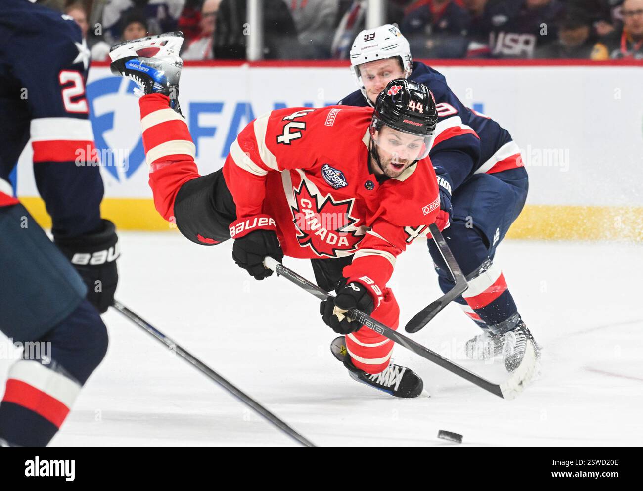 Montreal, Canada. 15th Feb, 2025. Canada's Josh Morrissey (44) is ...