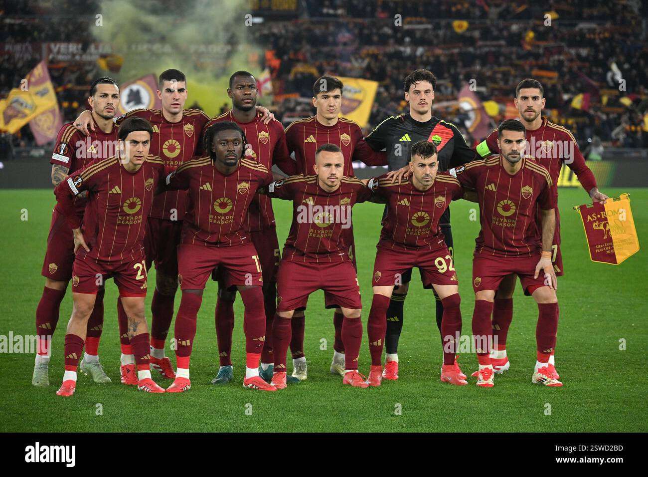 Rome, Lazio. 20th Feb, 2025. Roma team players pose for a group photo ...