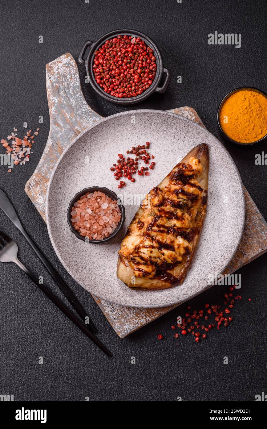 Grilled mackerel fillets with cheese, salt, spices and herbs Stock ...
