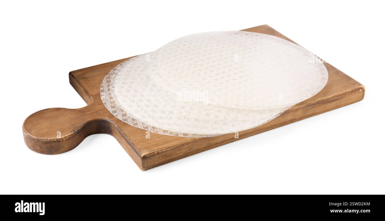 Edible rice paper sheets isolated on white Stock Photo - Alamy