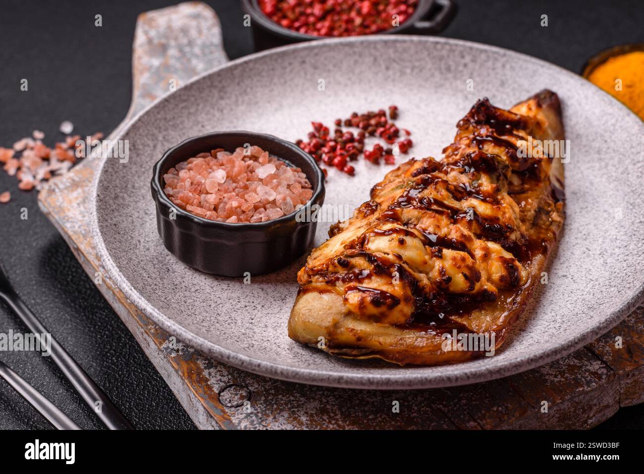 Grilled mackerel fillets with cheese, salt, spices and herbs Stock ...