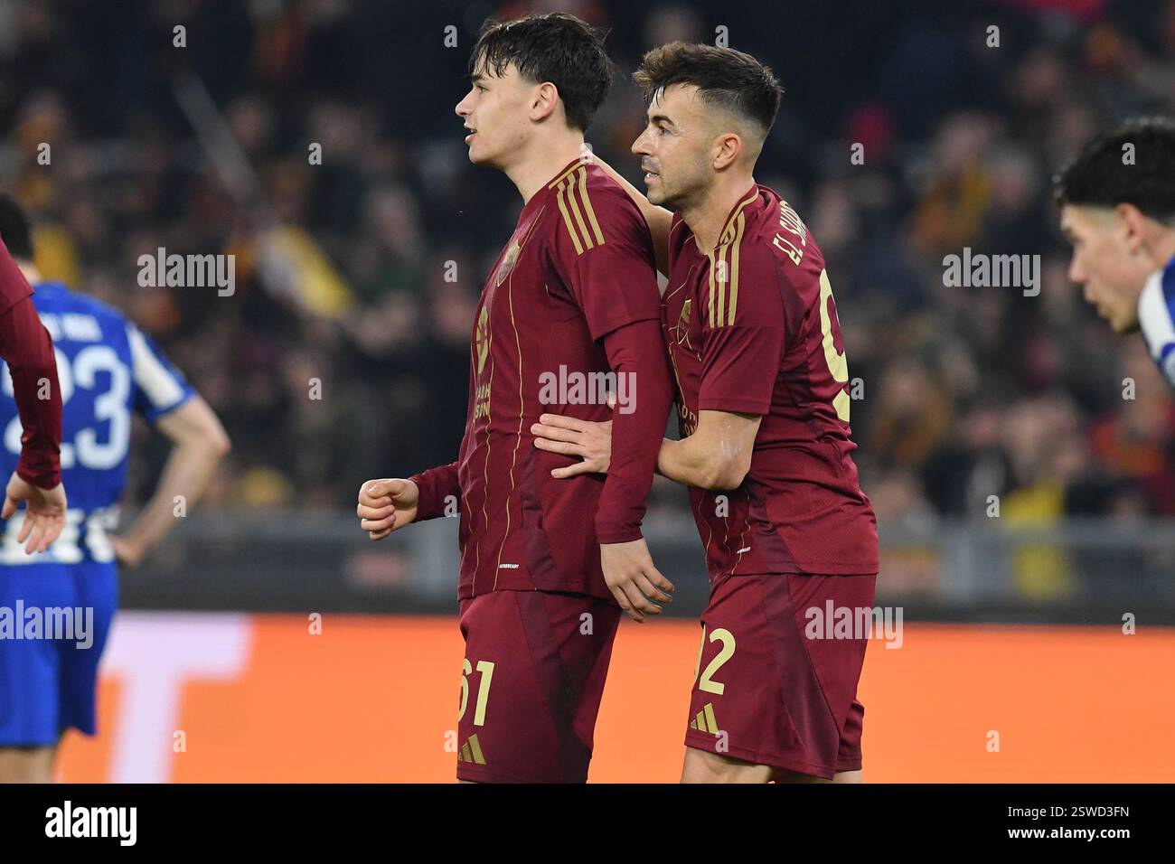 Rome, Lazio. 20th Feb, 2025. Niccolo Pisilli of AS Roma celebrates ...