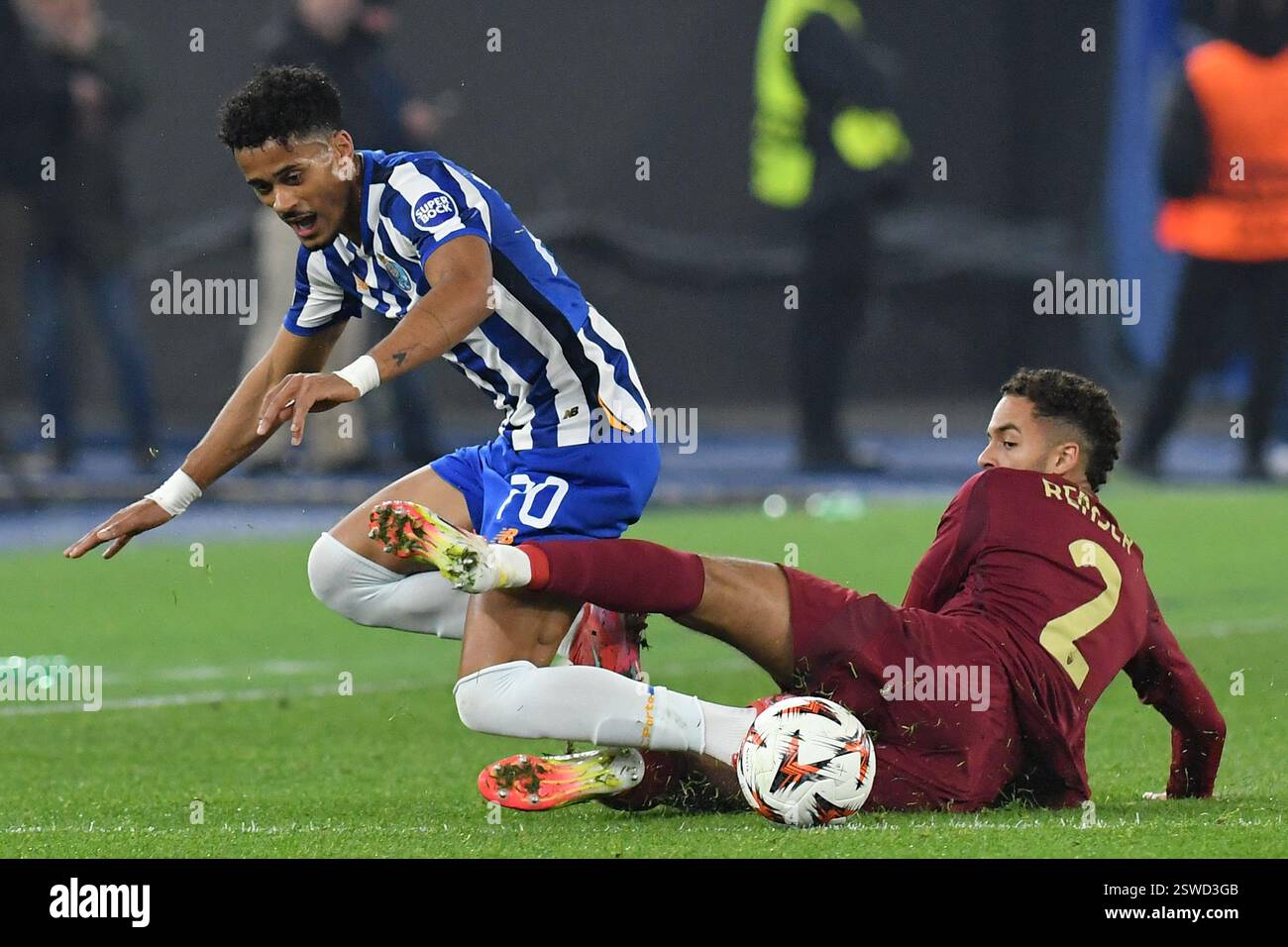 Rome, Lazio. 20th Feb, 2025. Goncalo Borges of FC Porto, Devyne Rensch ...