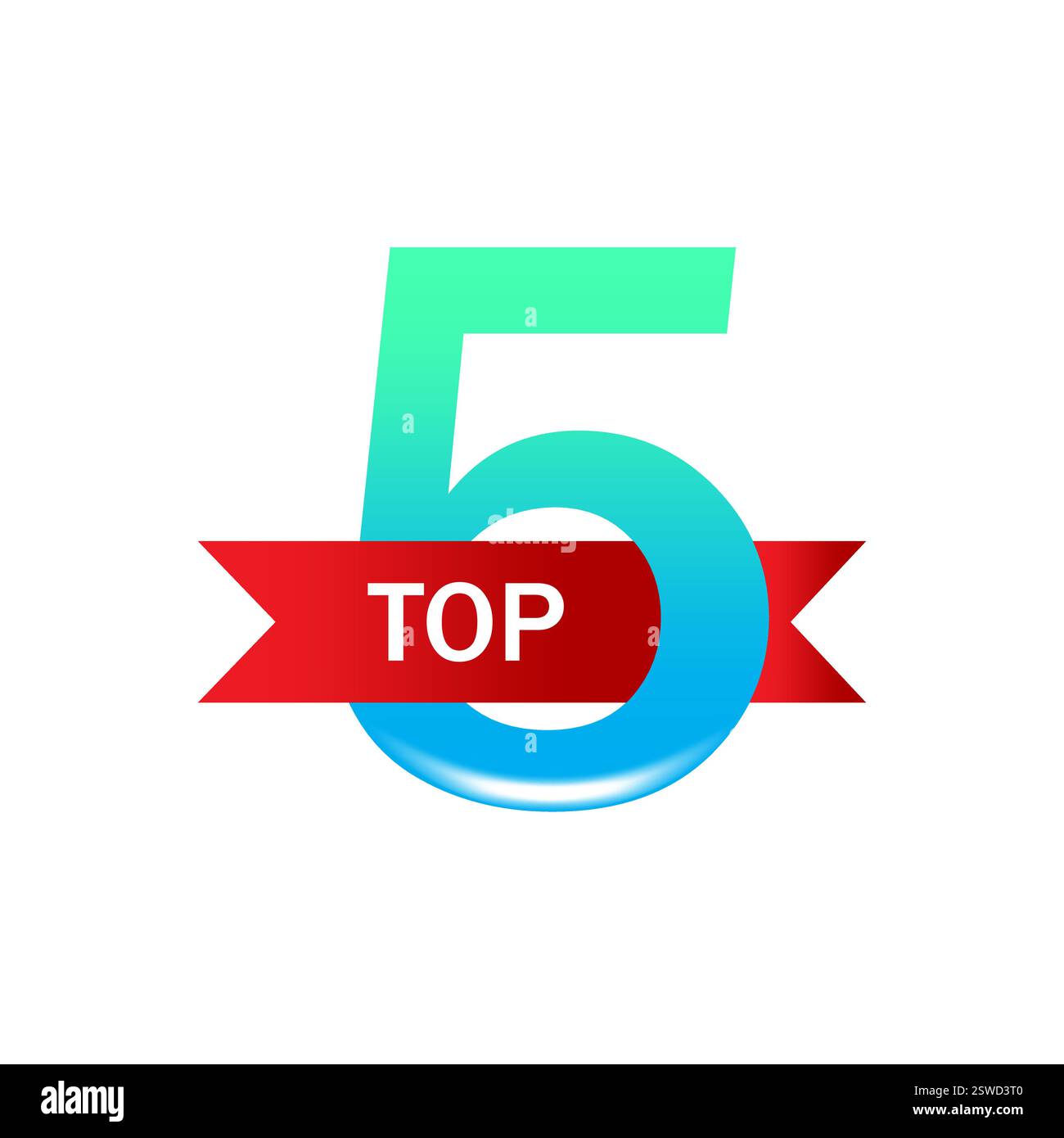 Colorful five shape. Red TOP ribbon. Gradient numeric icon. Vector ...