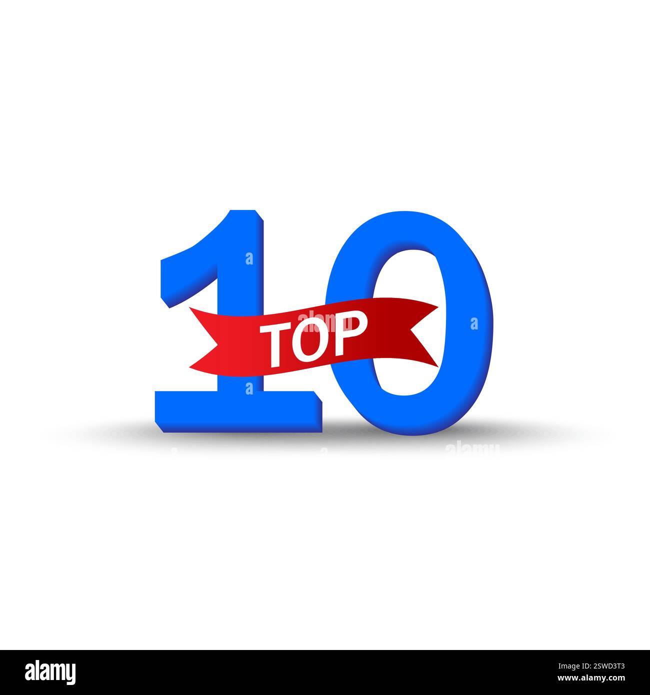 Top ten number. Red ribbon label. Ranking position symbol. Bold vector ...