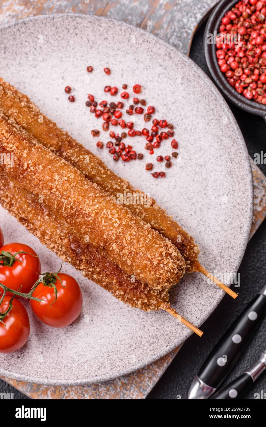 Lula kebab meat fried on a fire in breading with salt, spices and herbs ...