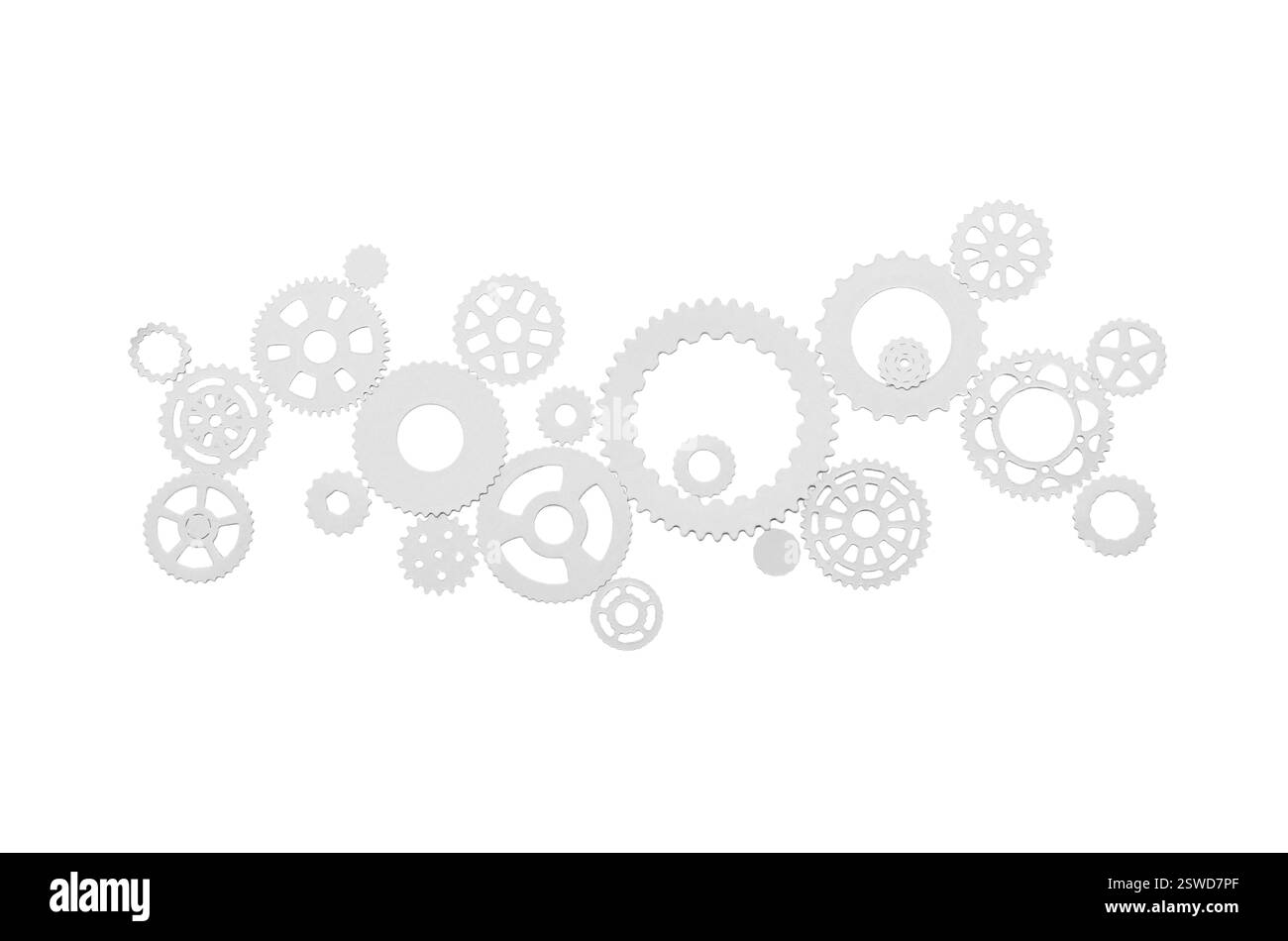 Grey paper gears on white background Stock Photo - Alamy