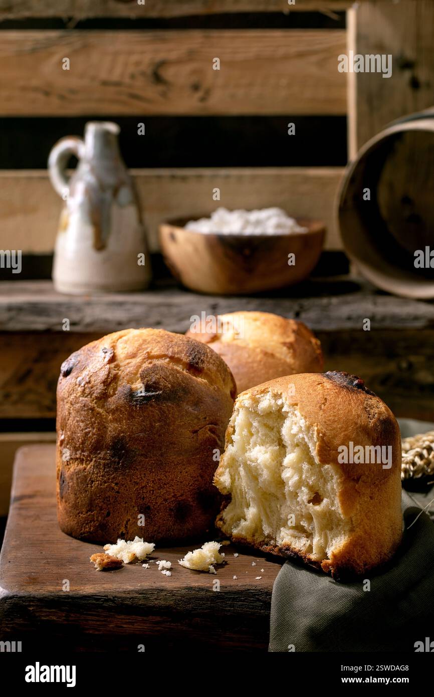 Homemade traditional italian brioche wheat bread whole and half Stock ...