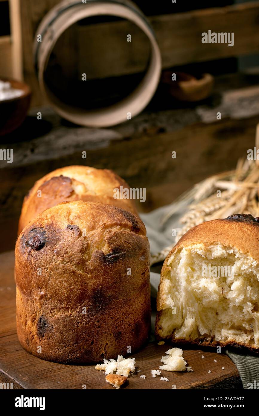 Homemade traditional italian brioche wheat bread whole and half Stock ...