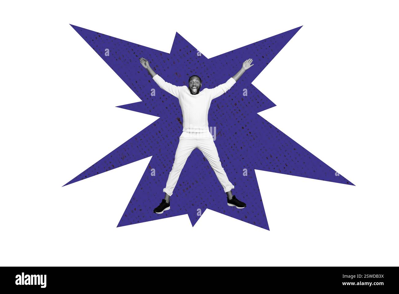 Exclusive art banner collage of excited american man jump flash success ...