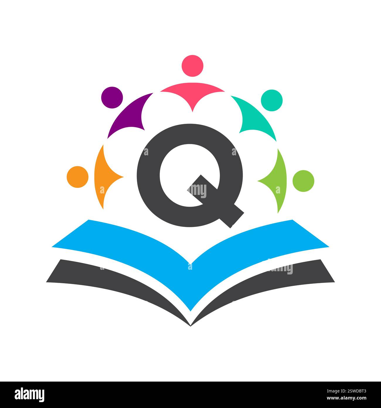 Initial Unity Logo On Letter Q Concept With Book And Community Symbol ...