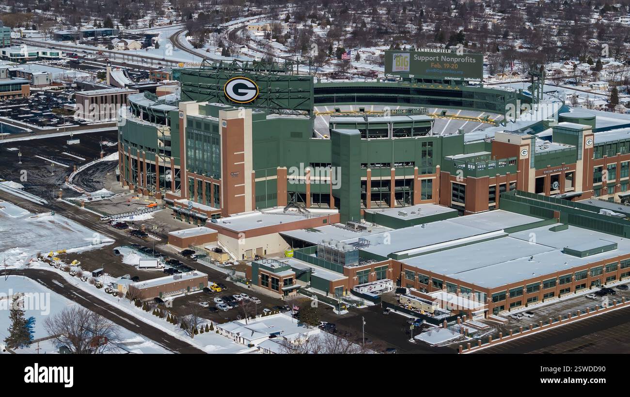 February 20, 2025, Green Bay, Wi, USA: An aerial view of Lambeau Field ...