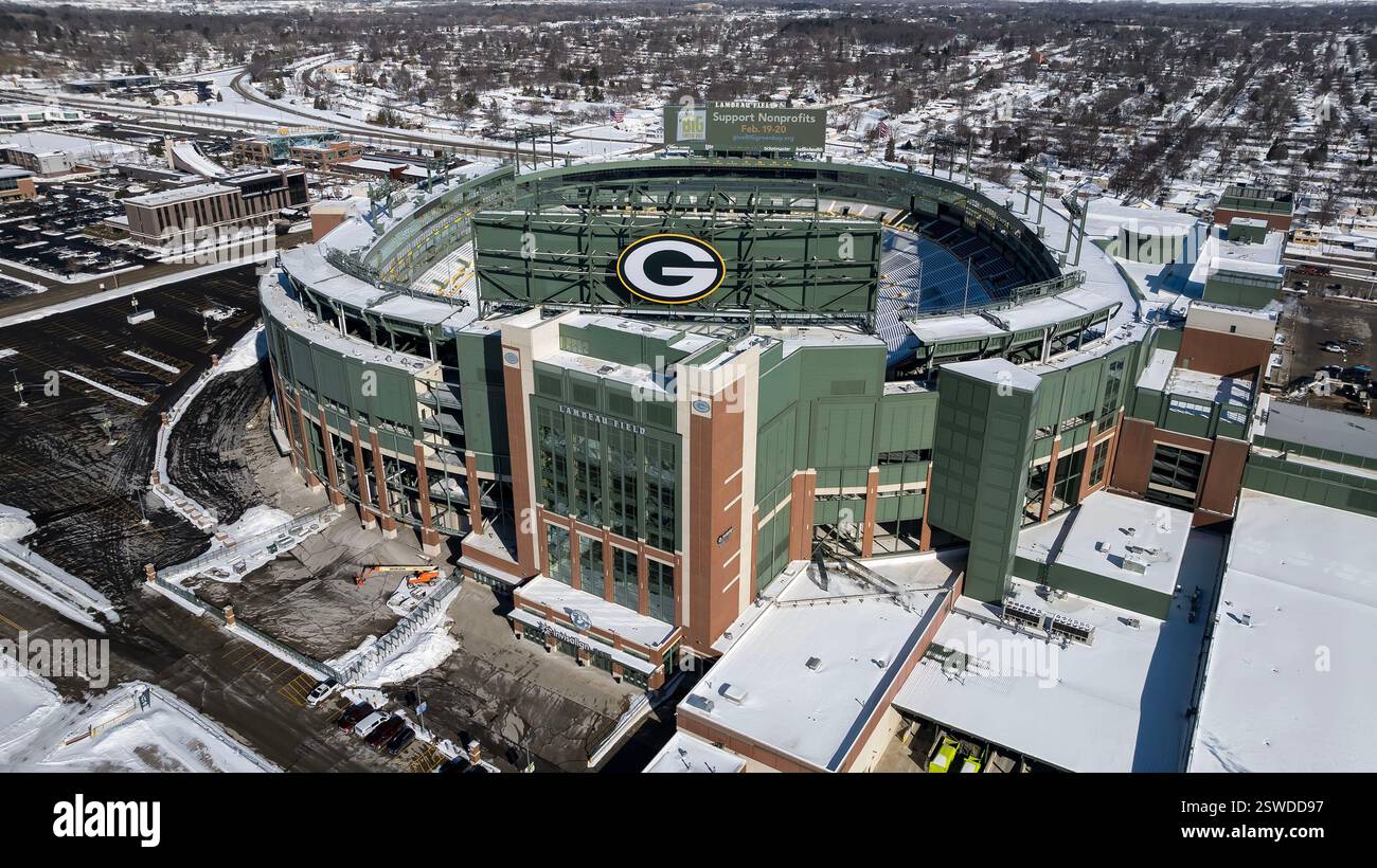 February 20, 2025, Green Bay, Wi, USA: An aerial view of Lambeau Field ...