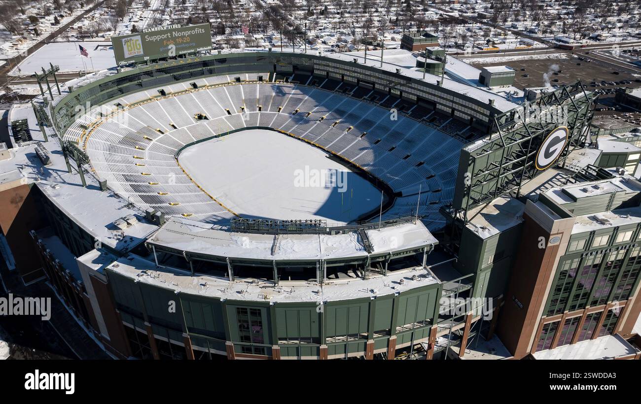 February 20, 2025, Green Bay, Wi, USA: An aerial view of Lambeau Field ...