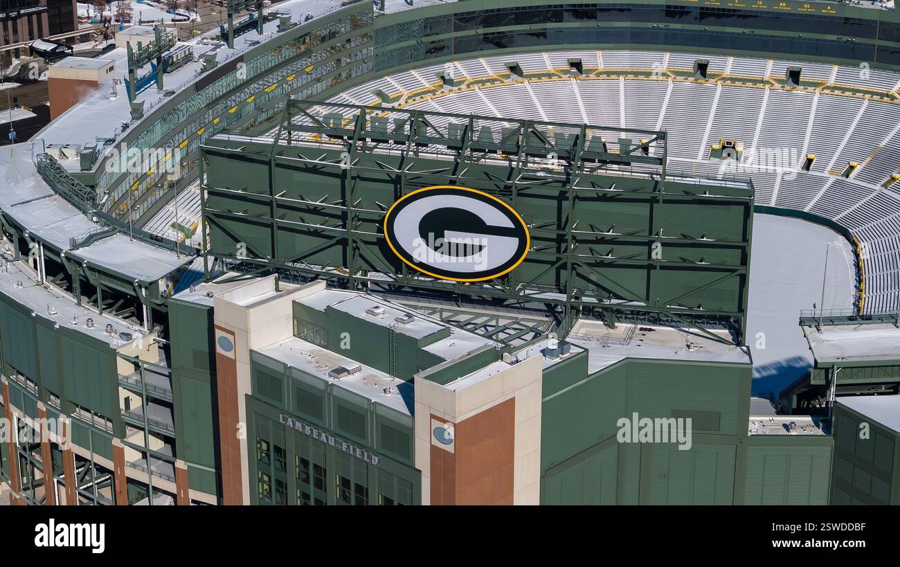 February 20, 2025, Green Bay, Wi, USA: An aerial view of Lambeau Field ...