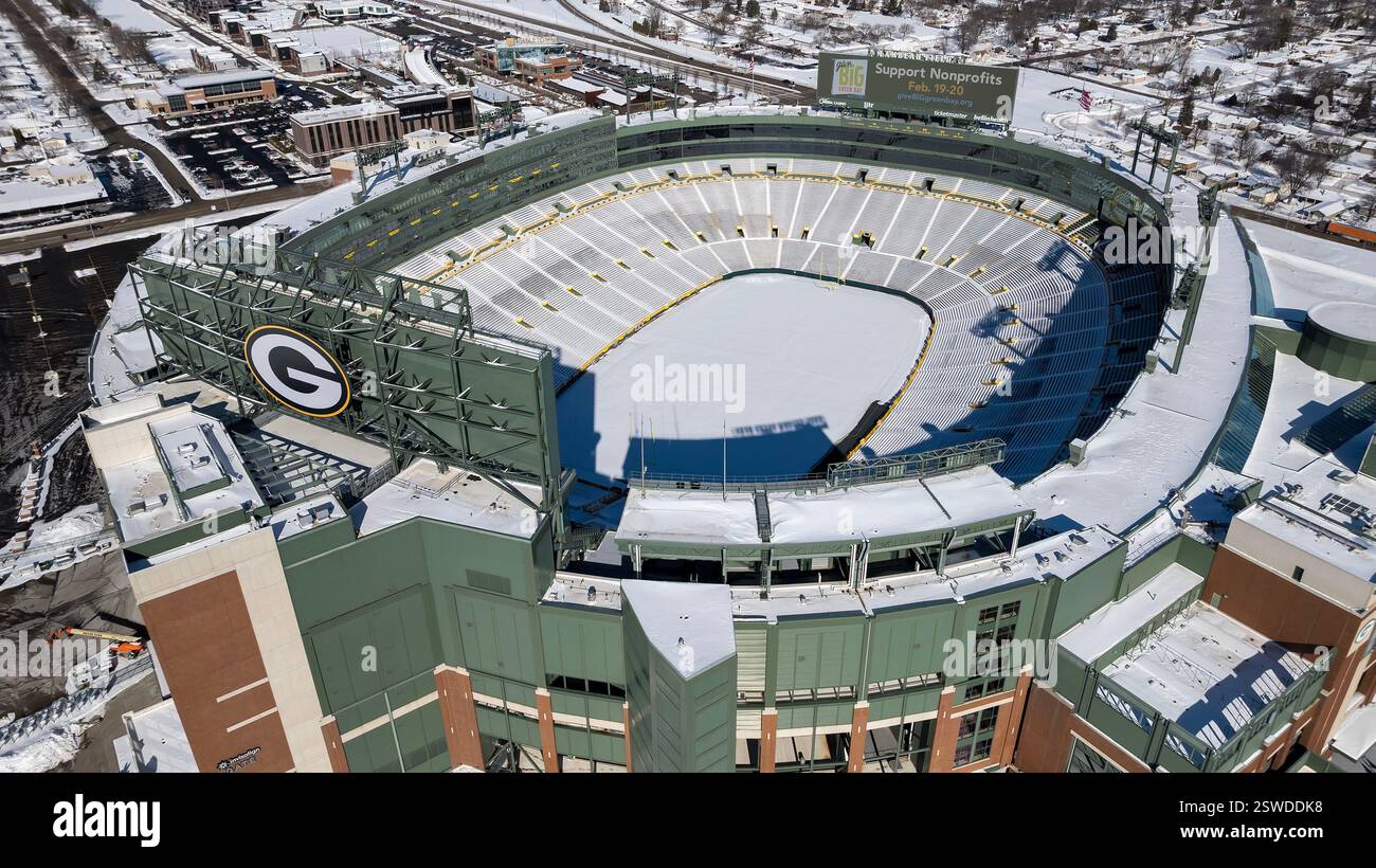 February 20, 2025, Green Bay, Wi, USA: An aerial view of Lambeau Field ...