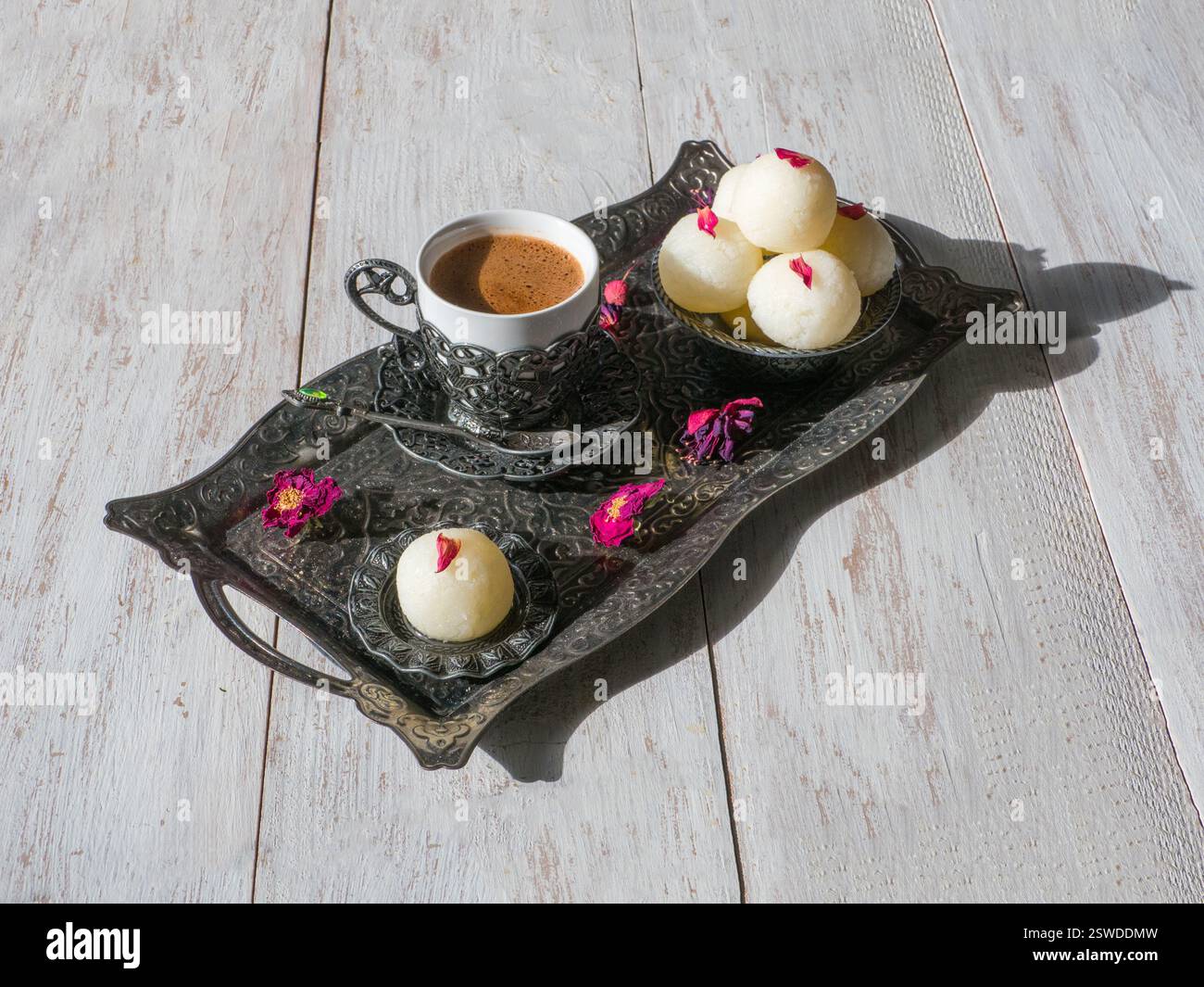 Indian Rasgulla dessert. Sweet served in a bowl, top view Stock Photo ...