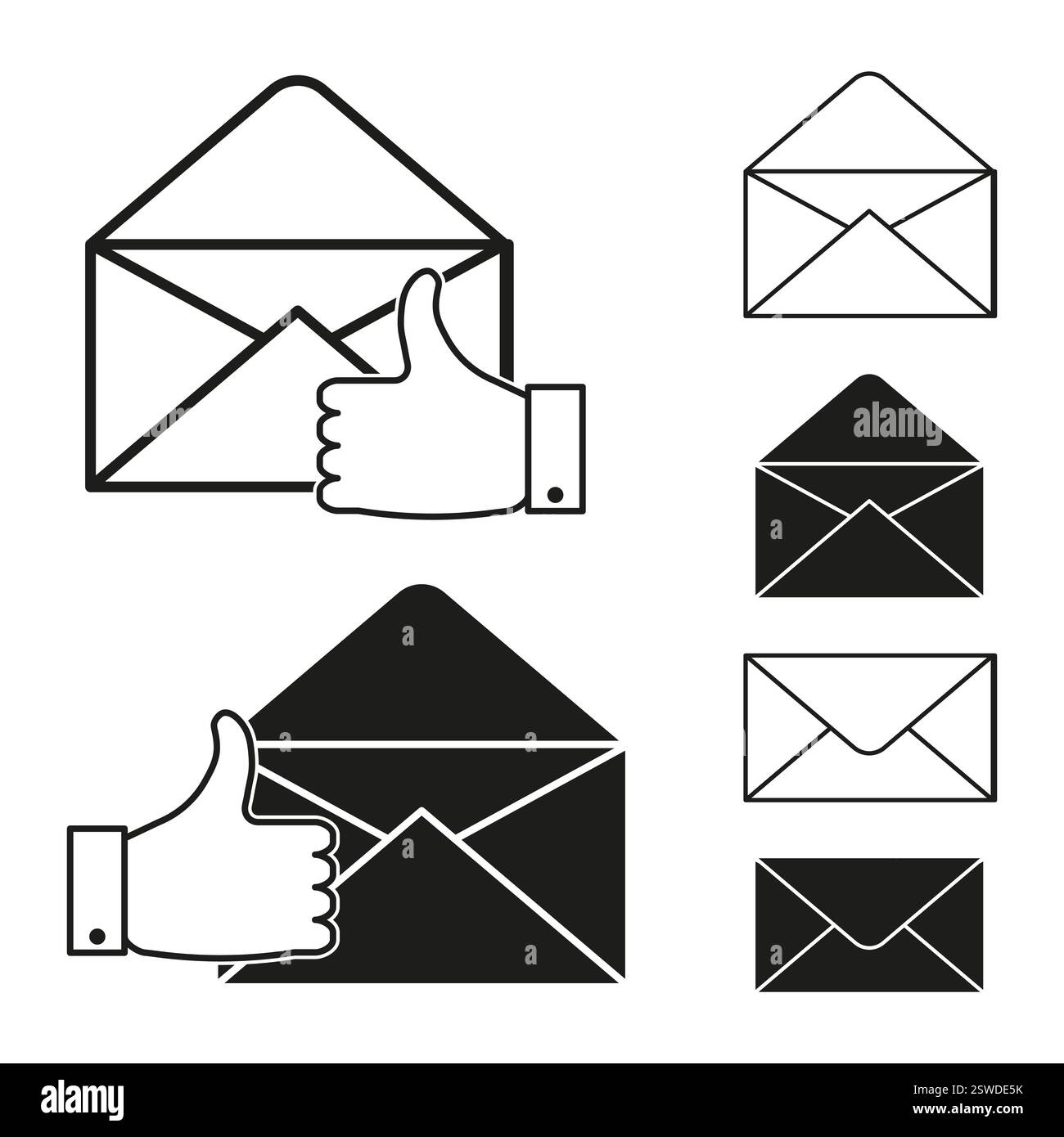 Envelope icon. Mail approval sign. Thumbs up symbol. Vector message ...