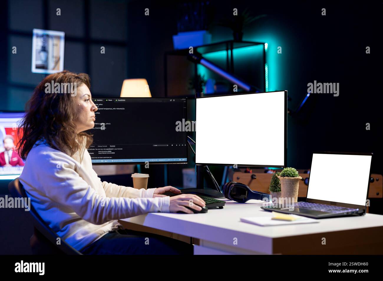 Cybersecurity Expert Using Isolated Screen Computer To Look For