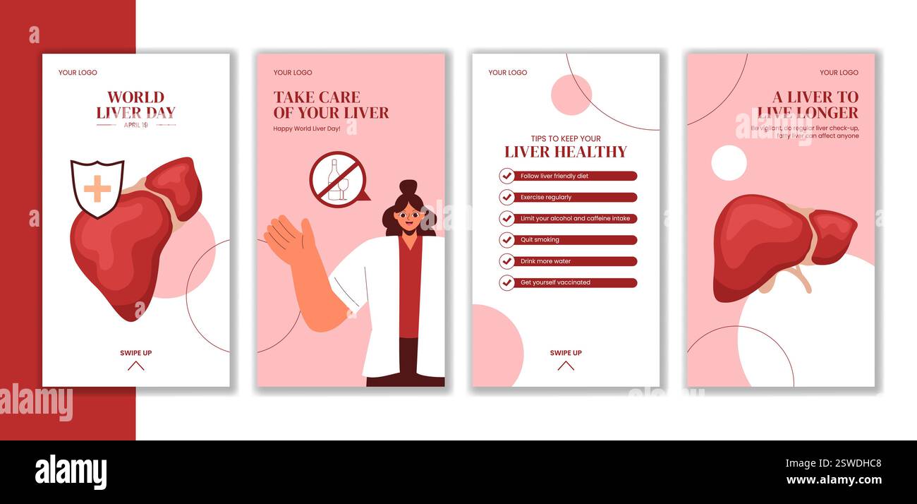 World Liver Day Health Campaign Social Media Stories with Hand-Drawn ...