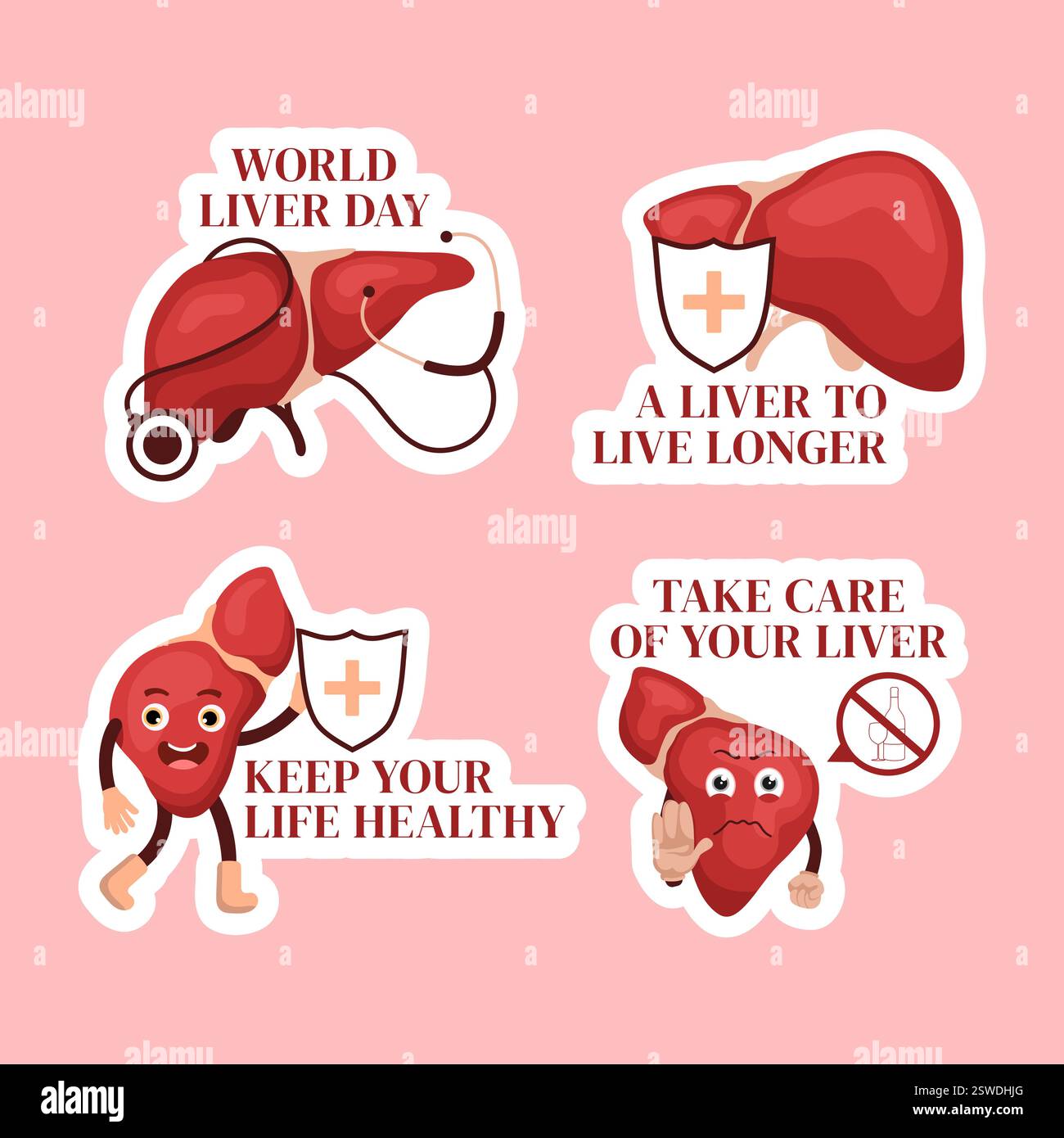World Liver Day Medical Awareness Label for Social Media with Cartoon ...