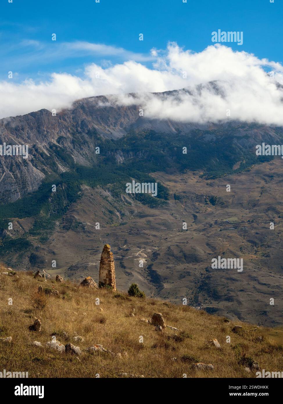 Old stone tomb, a crypt on the top of a mountain. Tombstones made of ...