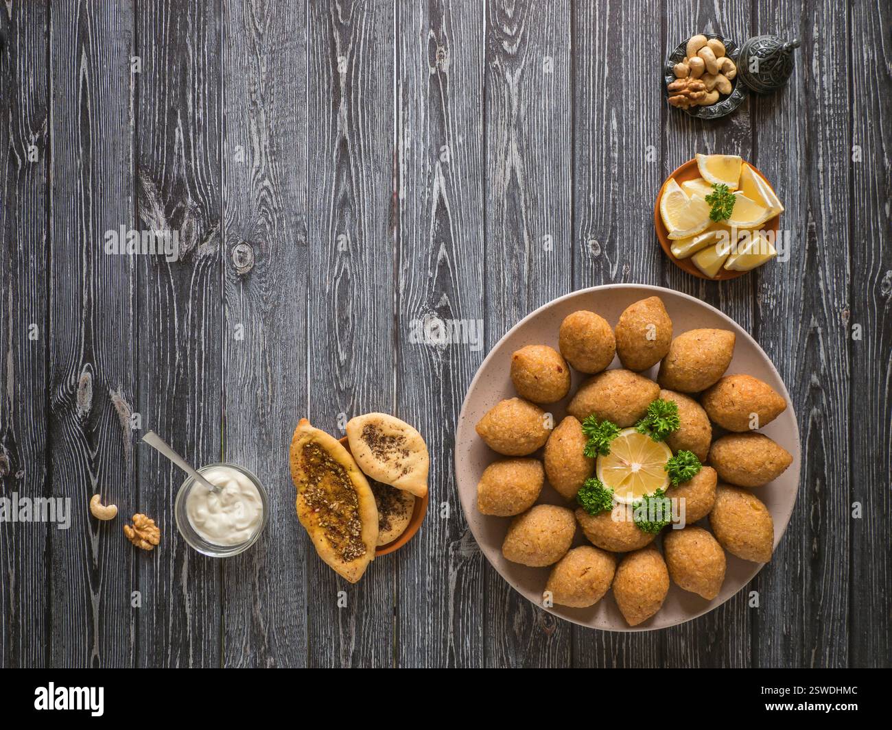 Arabic meat appetizer Kibbeh. Traditional Arabic kibbeh with lamb and ...