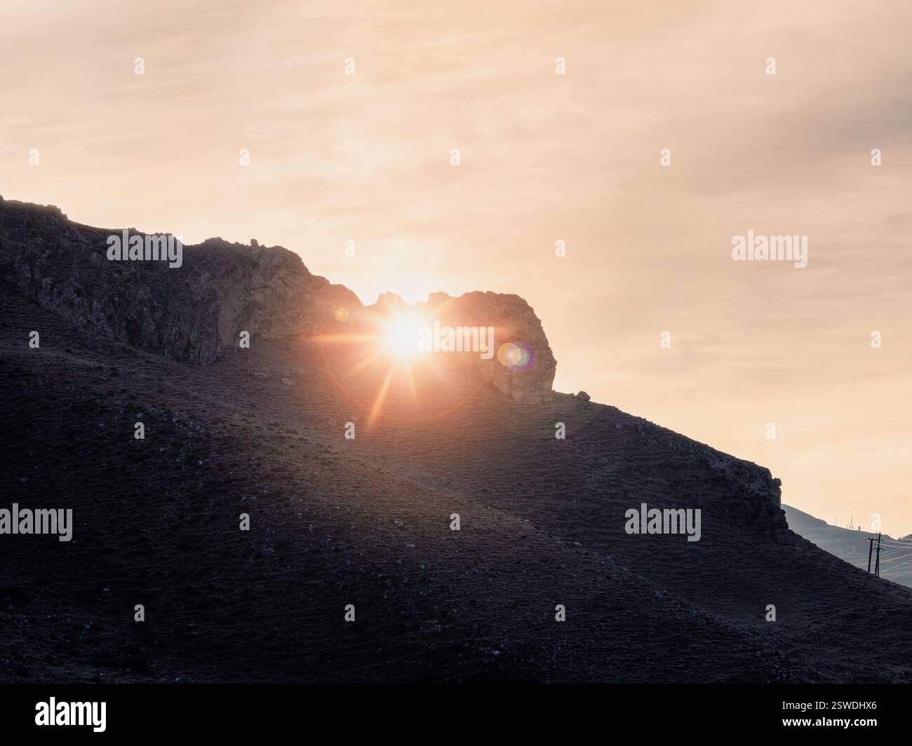 Mountain scenery - the sun's rays breaking through the rocks Stock ...