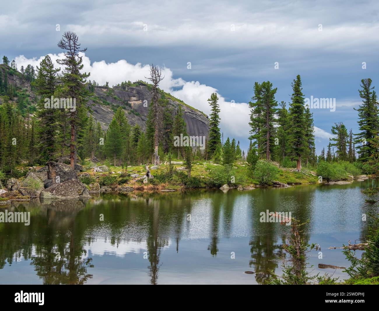 National park Ergaki in Siberia, Russia. Clear Mountain lake in deep ...