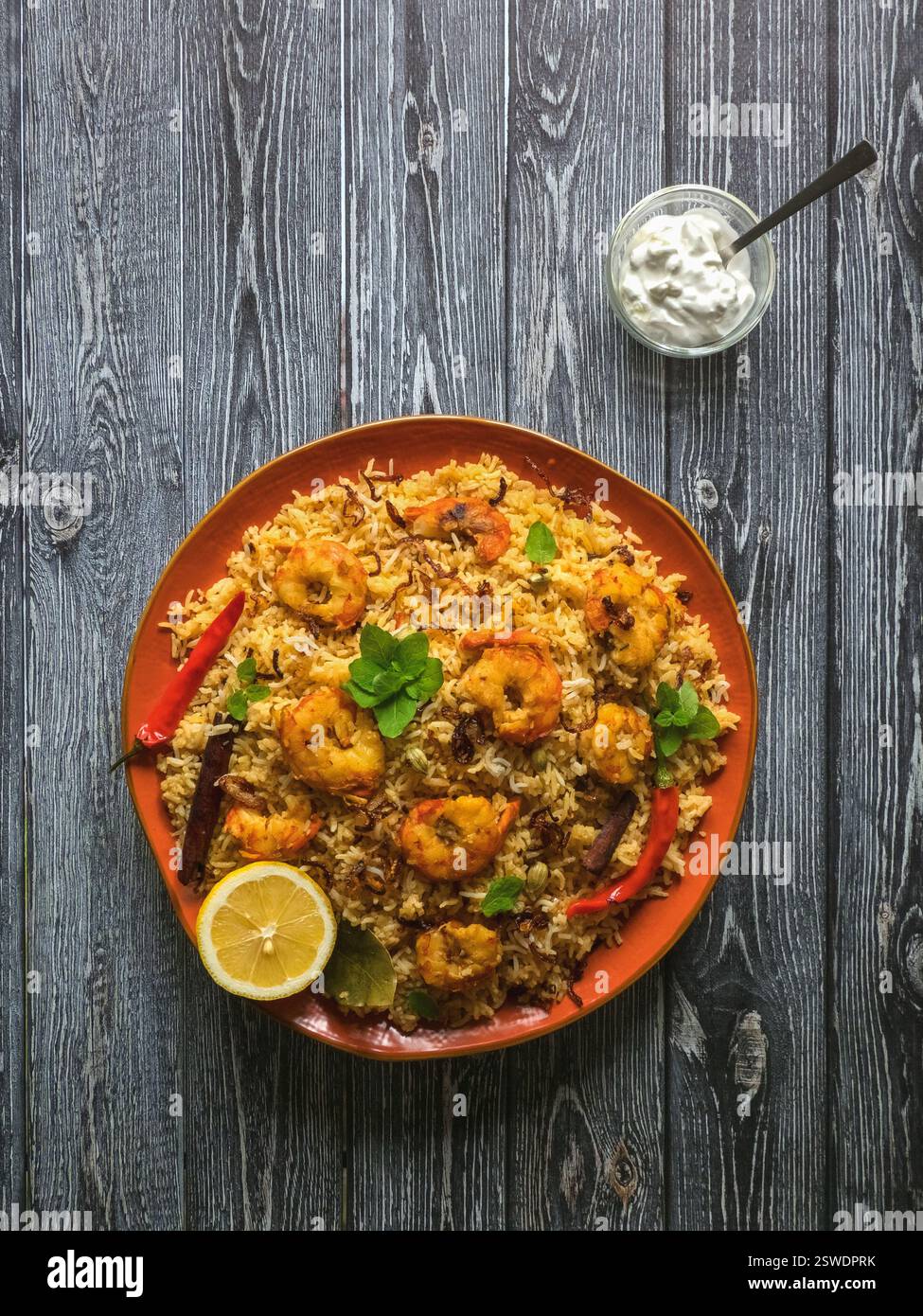 Indian Biryani with shrimp. Tasty and delicious prawns biryani, top ...
