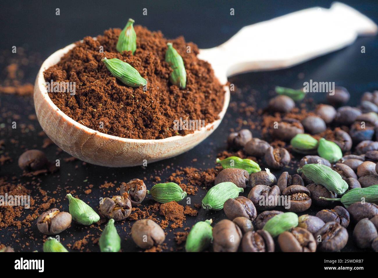 Ground black coffee and cardamom. The traditional Arabian beverage ...