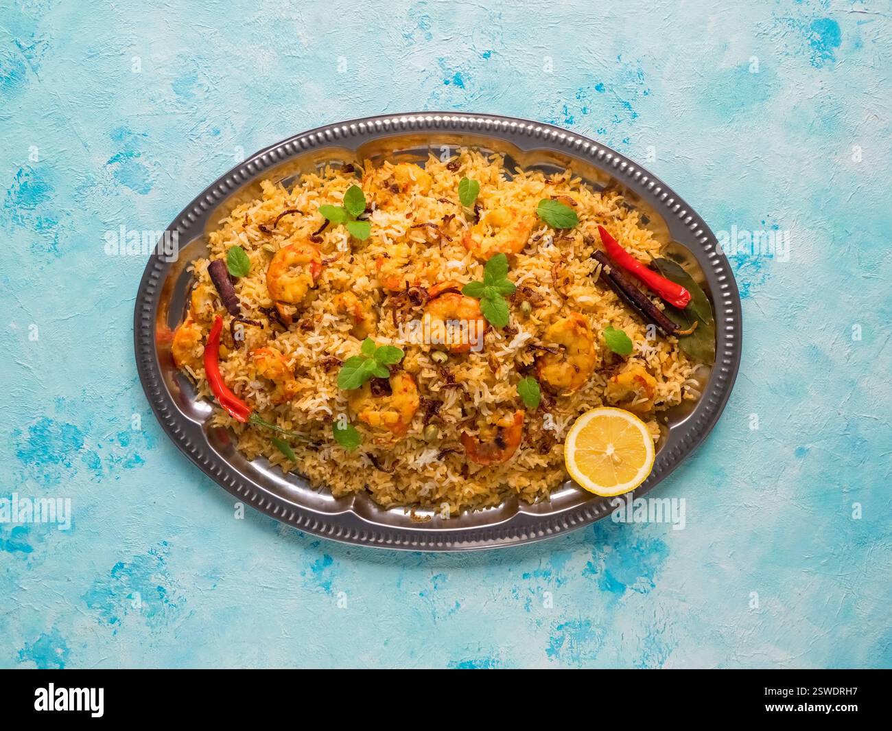 Indian Biryani with shrimp. Tasty and delicious prawns biryani, top ...