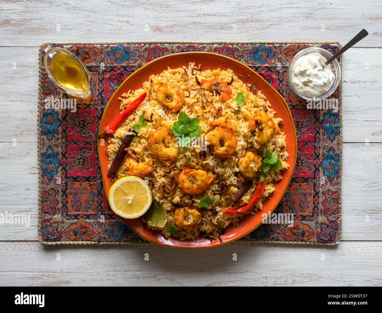 Indian Biryani with shrimp. Tasty and delicious prawns biryani, top ...