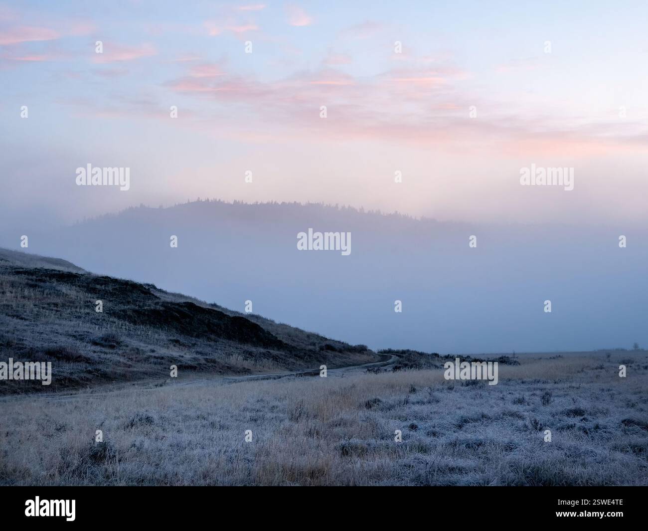 Dawn path. Mountain off-road track to high mountain village in Altai ...