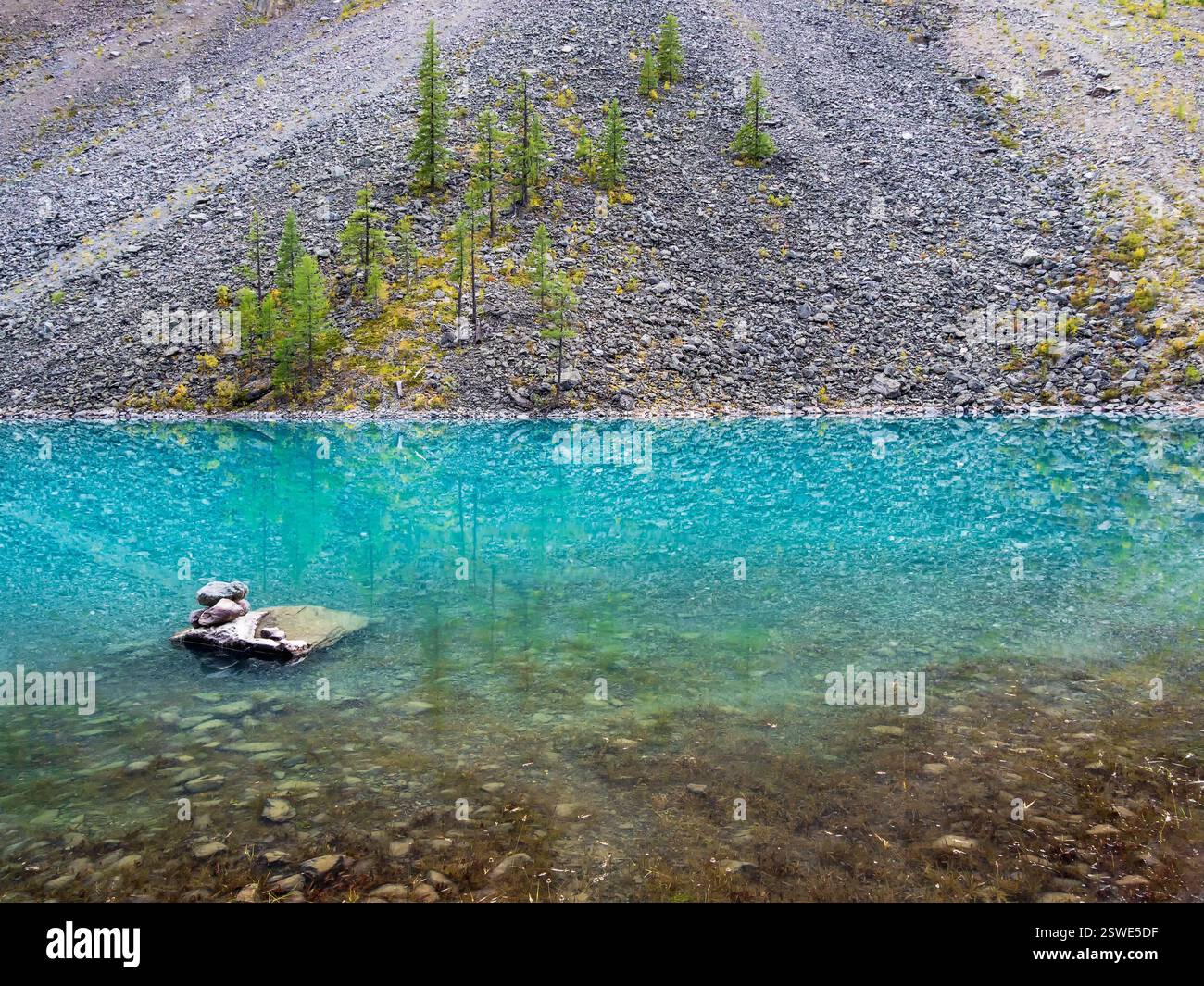 Clean mountain lake. Azure glacial lake with clear water surface in ...