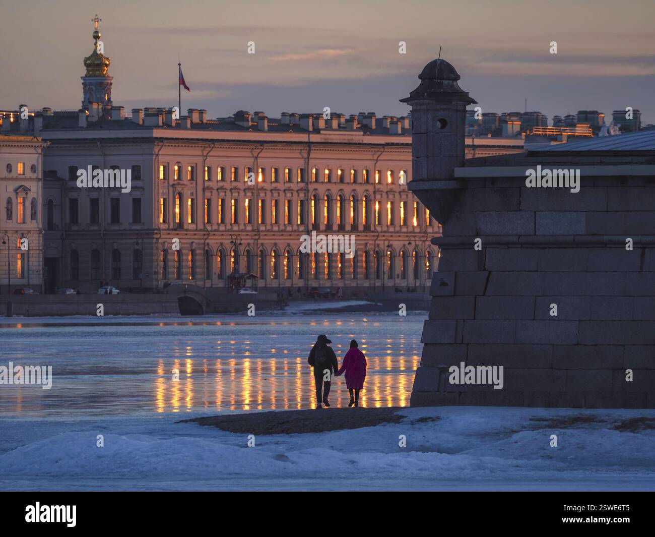 Saint petersburg romantic couple in love walks along the embankment hi ...