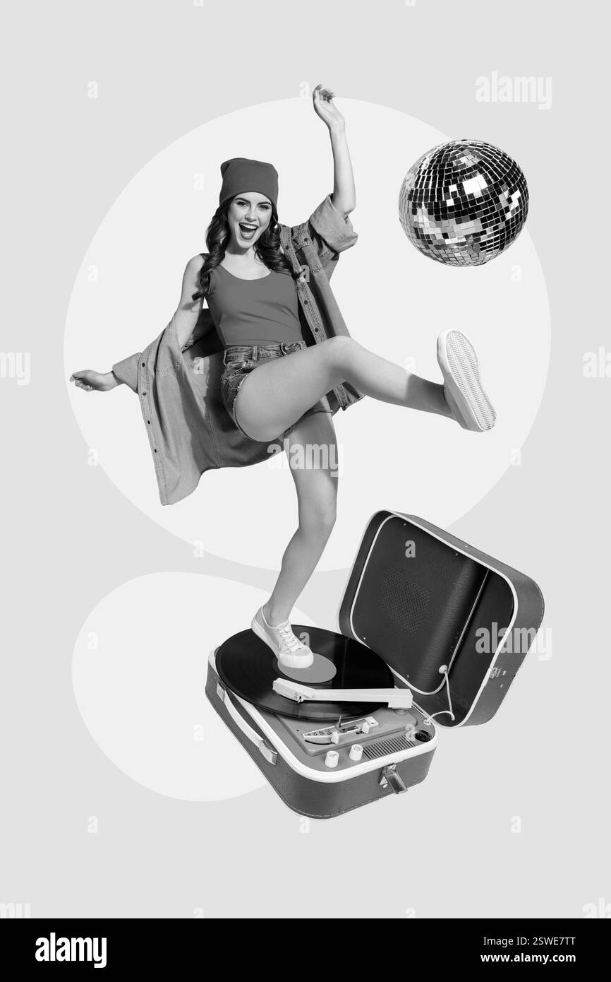 Vertical photo creative 3d collage poster postcard of overjoyed lady ...