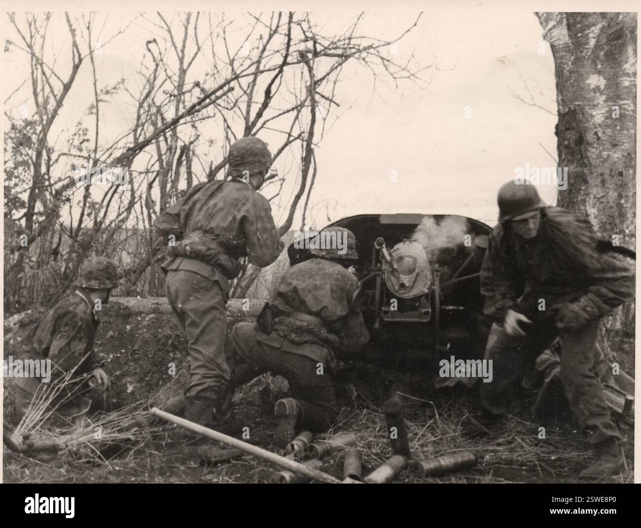 World War Two B&W photo German Gunners in Camo Smocks fire their Anti ...