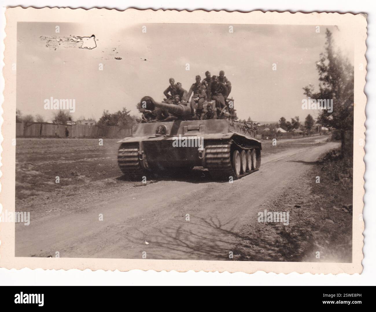 World War Two B&W photo. A German Tiger Tank of a Waffen SS Unit on the ...
