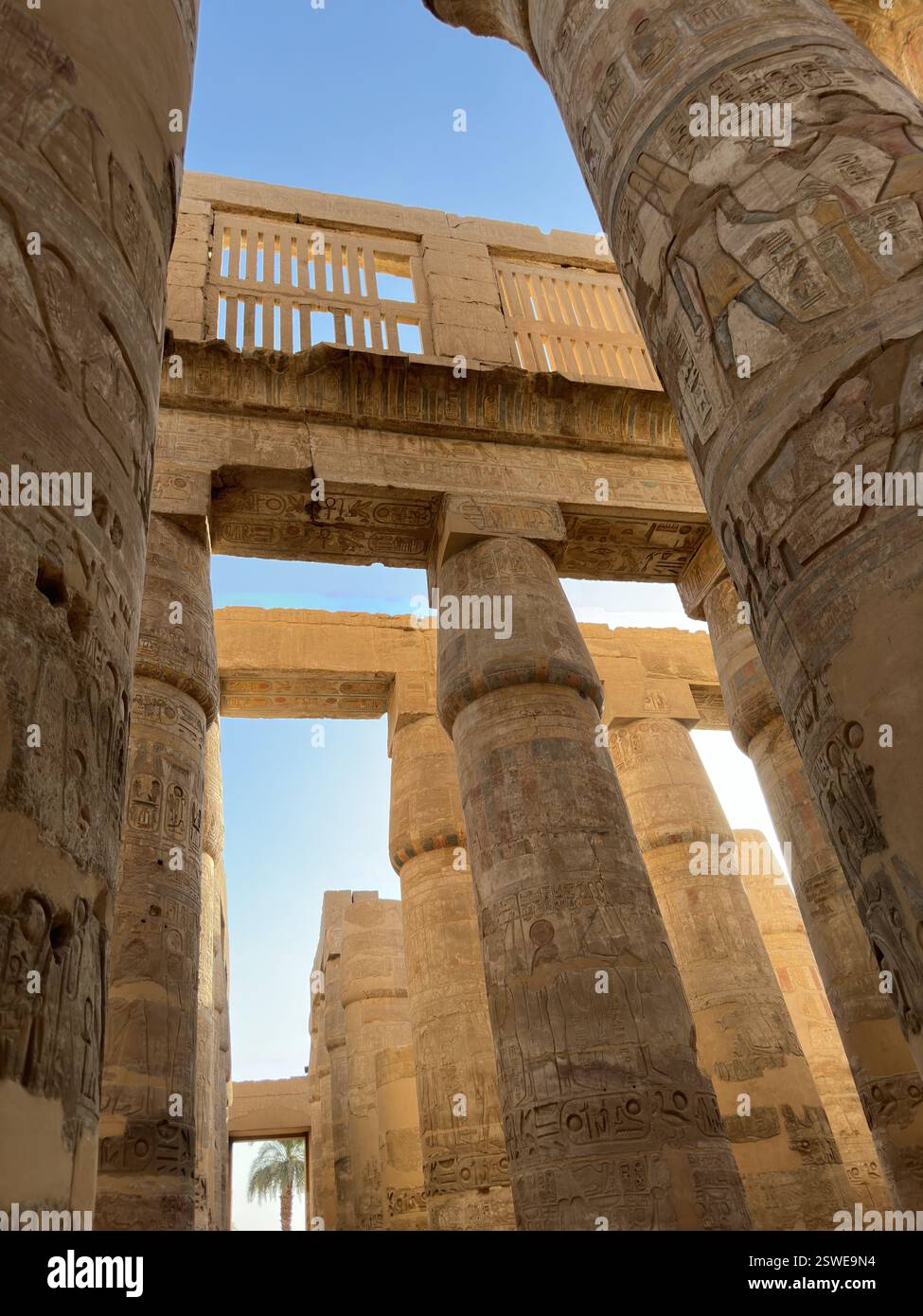 Columns in the form of papyrus stalks with bas-relief at the Great ...
