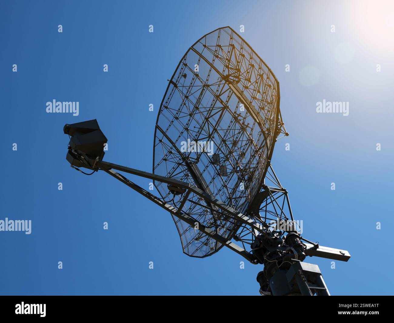 Military directional antenna on a blue sky background Stock Photo - Alamy