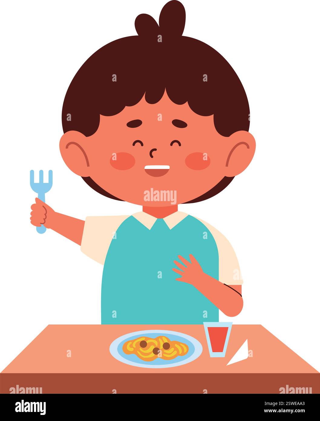 Boy eat spaghetti Stock Vector Images - Alamy