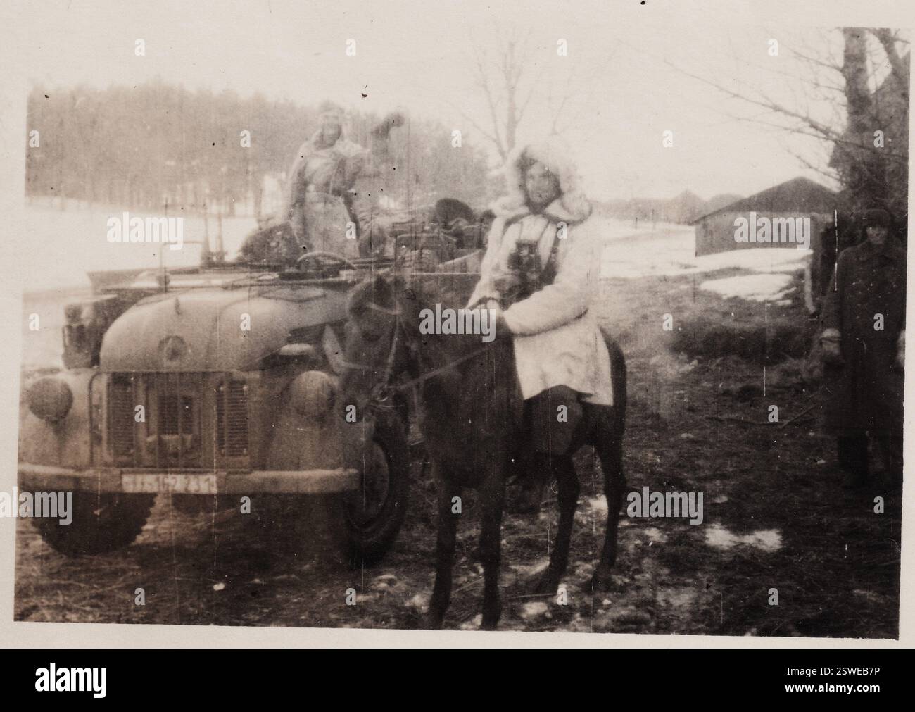 World War Two B&W photo German Waffen SS Troops in Winter Camo near ...