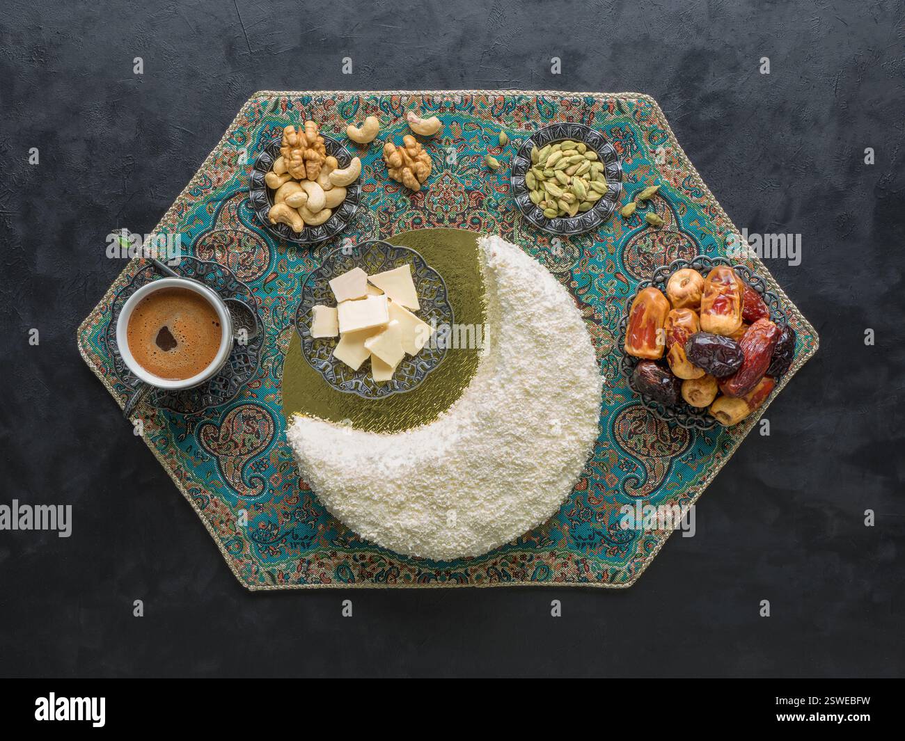 Festive food Ramadan background. Delicious homemade cake in the shape ...