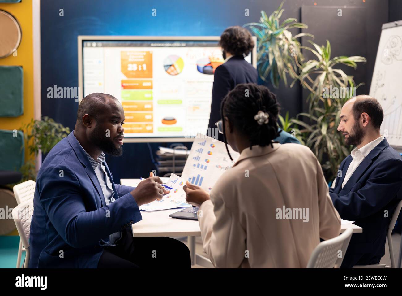 Development team evaluating success and performance metrics on ... Development team evaluating success and performance metrics on ...