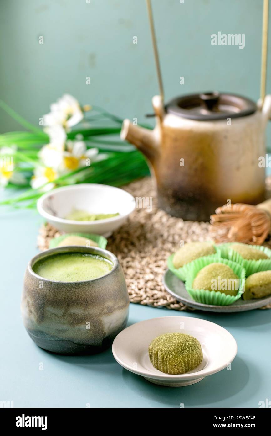 Asian rice dessert sweet green matcha mochi Stock Photo - Alamy