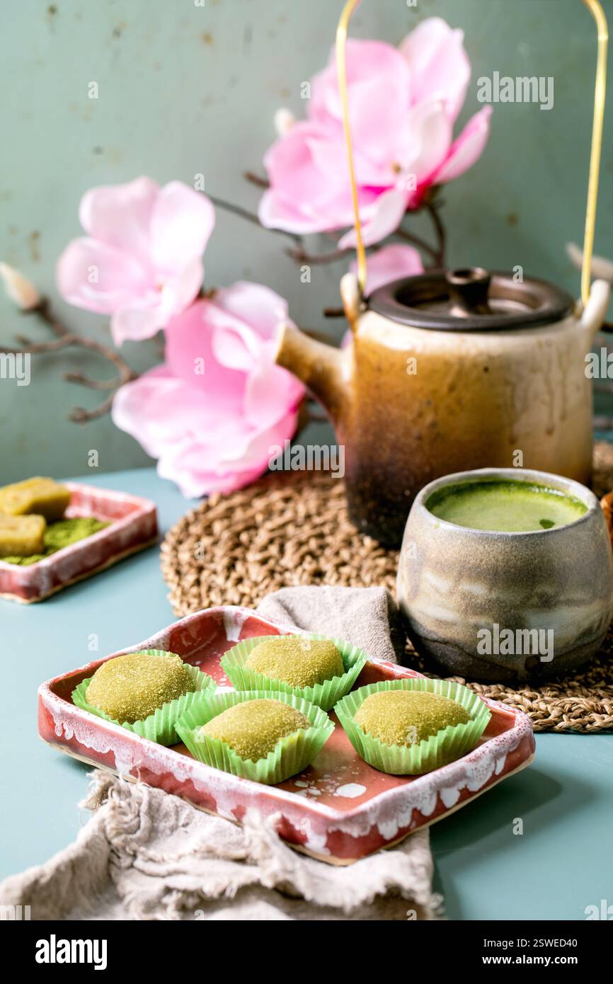 Asian rice dessert sweet green matcha mochi Stock Photo - Alamy