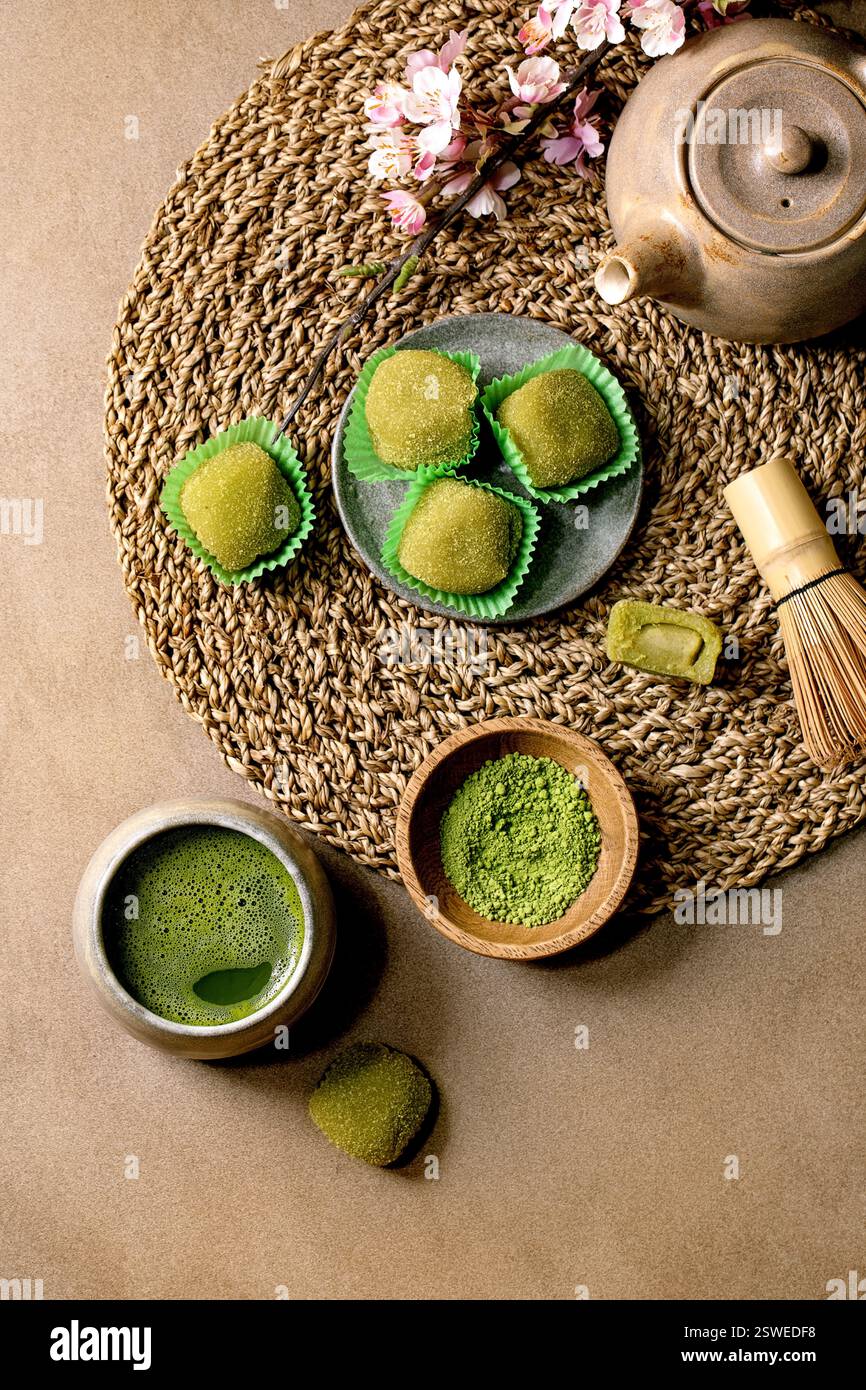 Asian rice dessert sweet green matcha mochi Stock Photo - Alamy