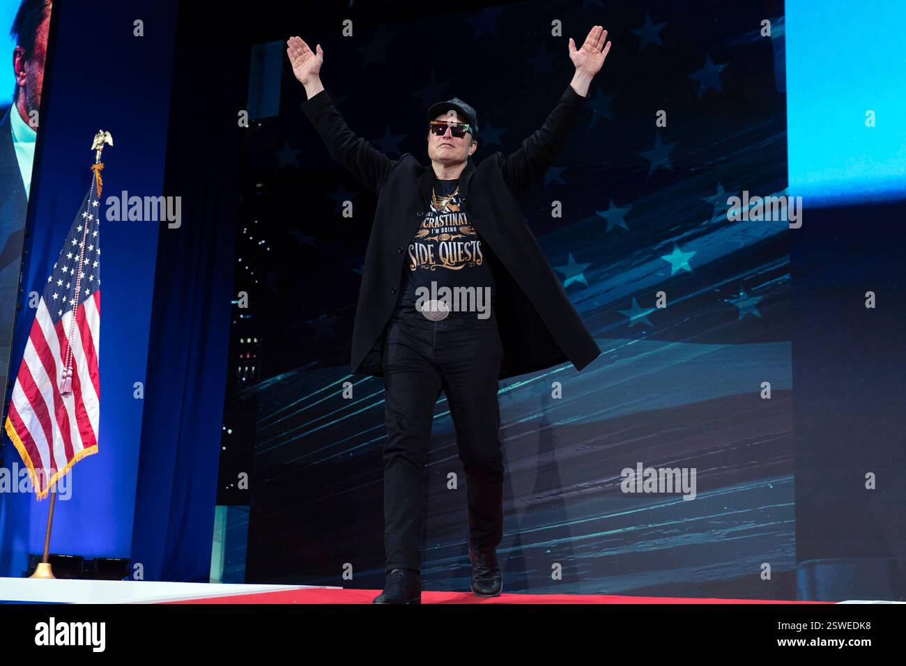 Elon Musk arrives to speak at the Conservative Political Action ...