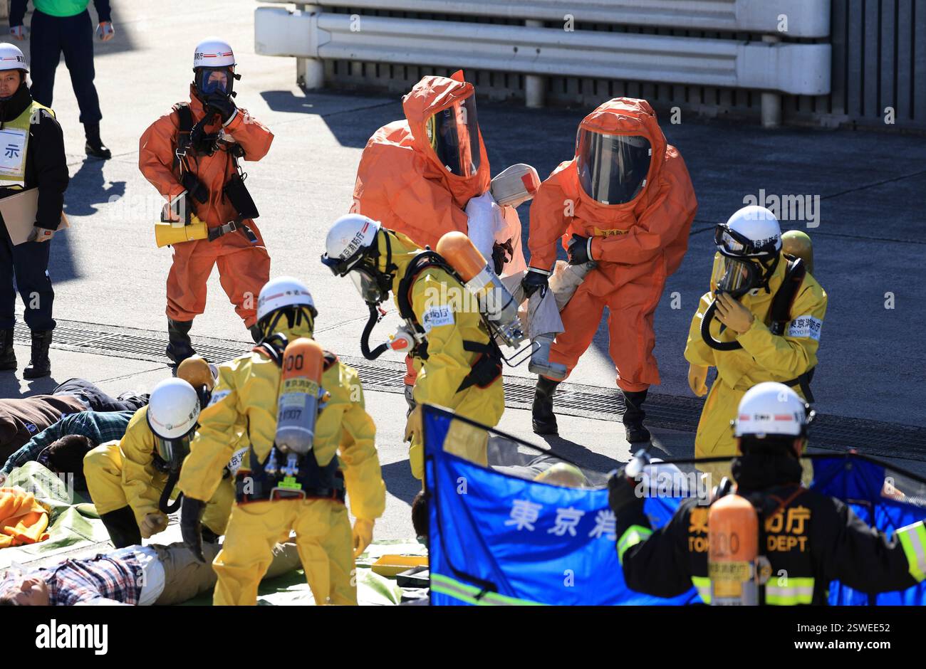 A training for terrorist tactics is conducted by Tokyo Fire Department, Tokyo Metropolitan ...